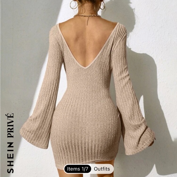 SHEIN | Dresses | Shein Priv Ribbed Knit V Back Bodycon Dress | Poshmark